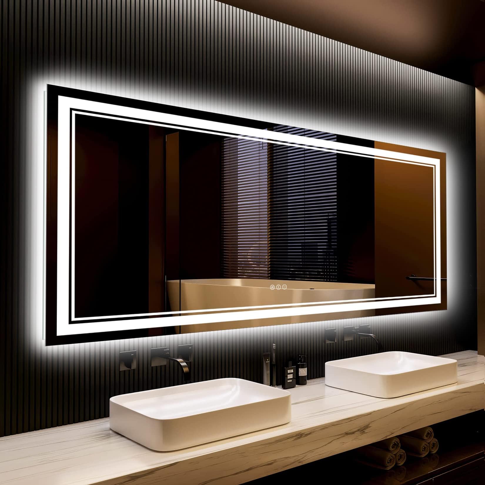 Amazon.com: LifeSky Framed LED Bathroom Mirror - 84x36 inch Dimmable ...