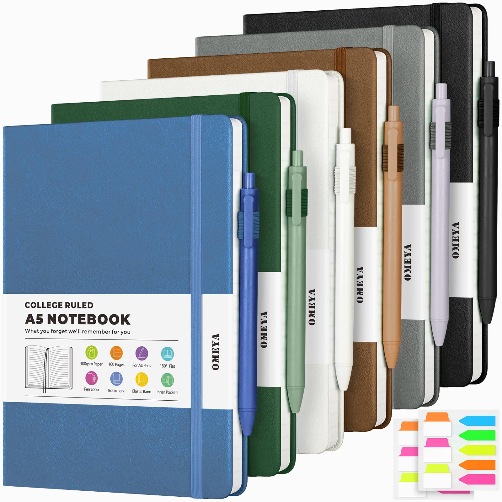 6 Pack Journal Notebooks for Work with 6 Pens, A5 Hardcover Notebook ...
