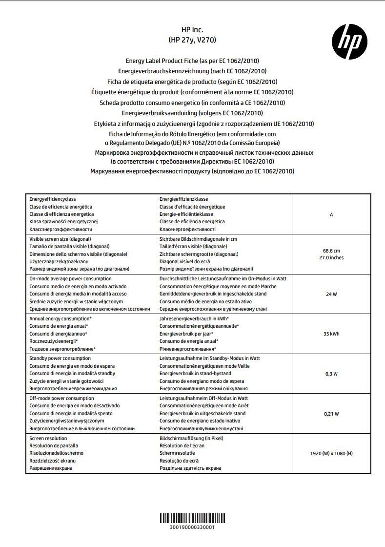 HP 27Y Display (68, 6 cm, 27 Pulgadas, FHD, AG, 1920x1080, 5ms, 16: 9 ...