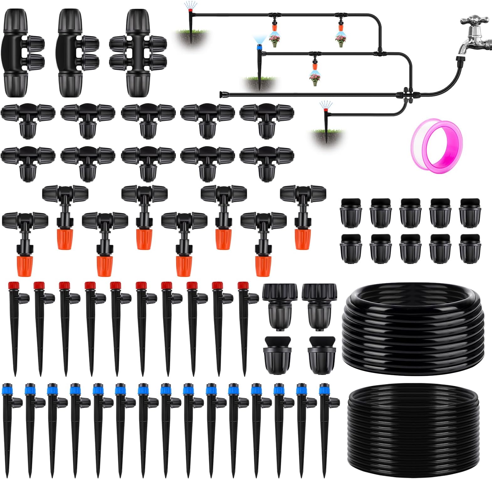 Amazon.com : Yiyiring 40 Pcs Garden Drip Irrigation Kit for 1/4" Drip ...