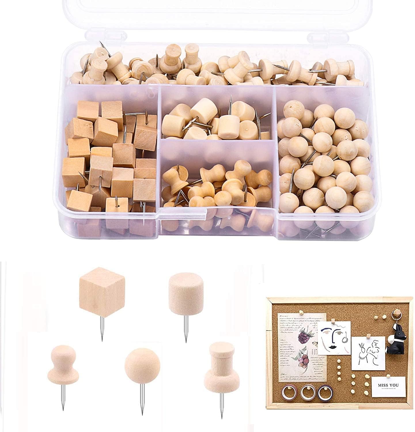 Punaise en Bois, Wiestoung 180 PCS en Bois Punaises,avec Boîte ...