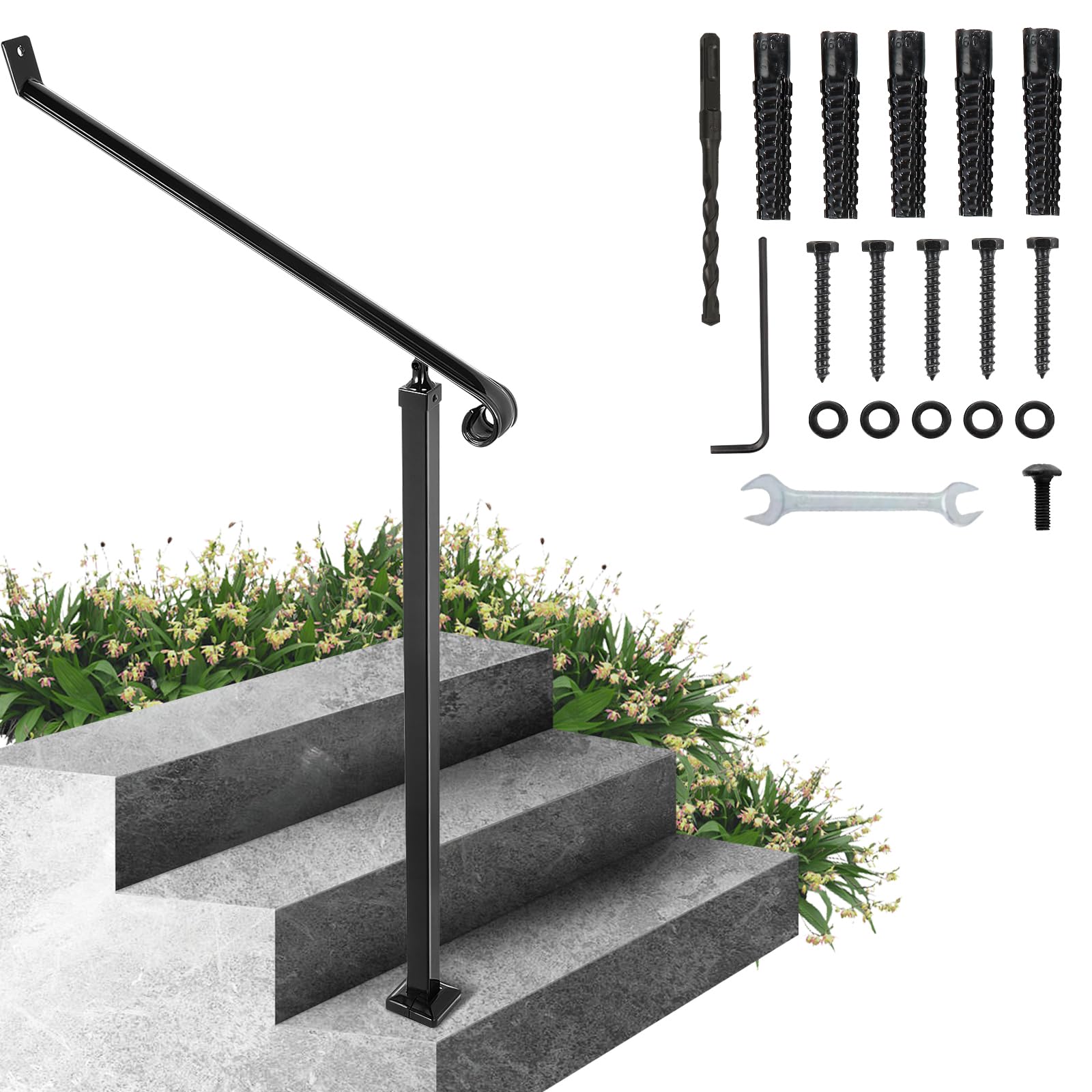 Snapklik.com : Happybuy Handrails For Outdoor Steps 2-3 Step Railings ...