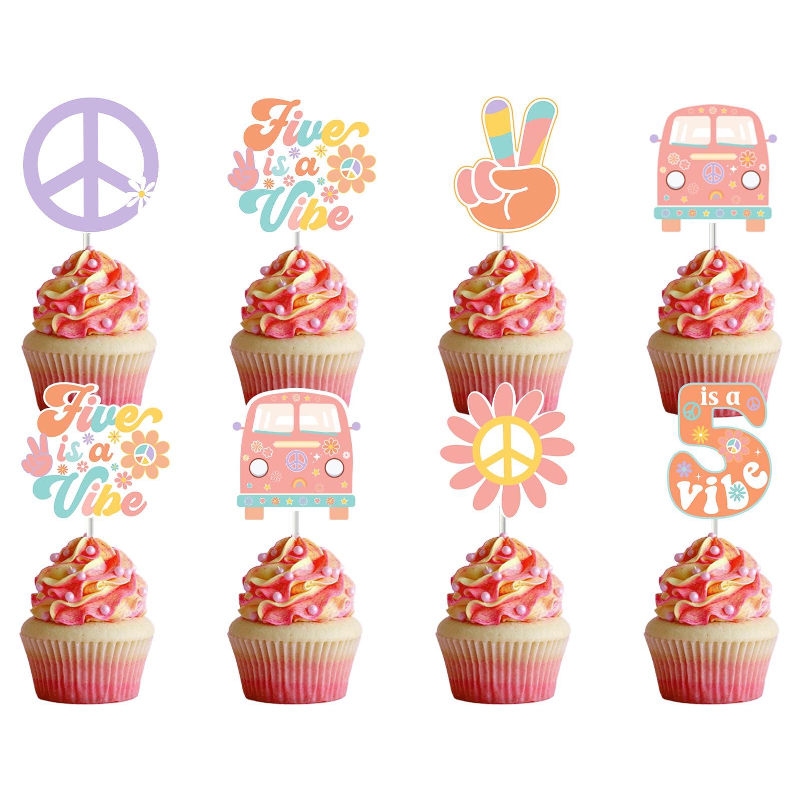 Amazon.com: Fangleland 24 Pieces Five Is a Vibe Cupcake Toppers for Girl’s 5th Birthday Party ...