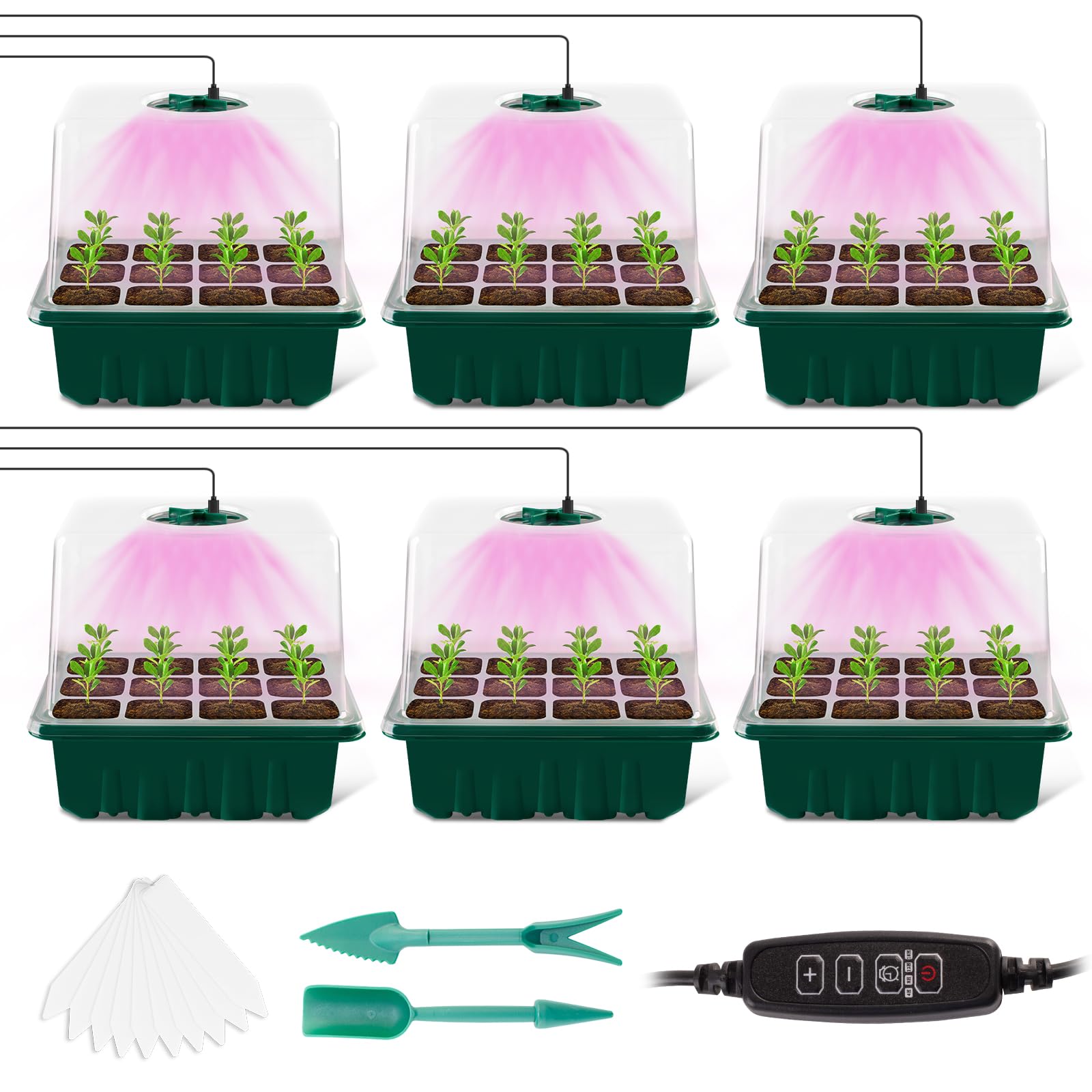 Seed Starting Trays 12-Set Seed Starter Kit With Adjustable Grow Lights ...