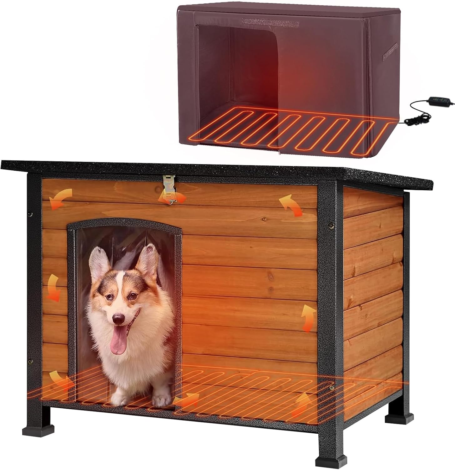 Aivituvin Heated Dog House Outdoor Dog Kennel with Insulated Liner All ...