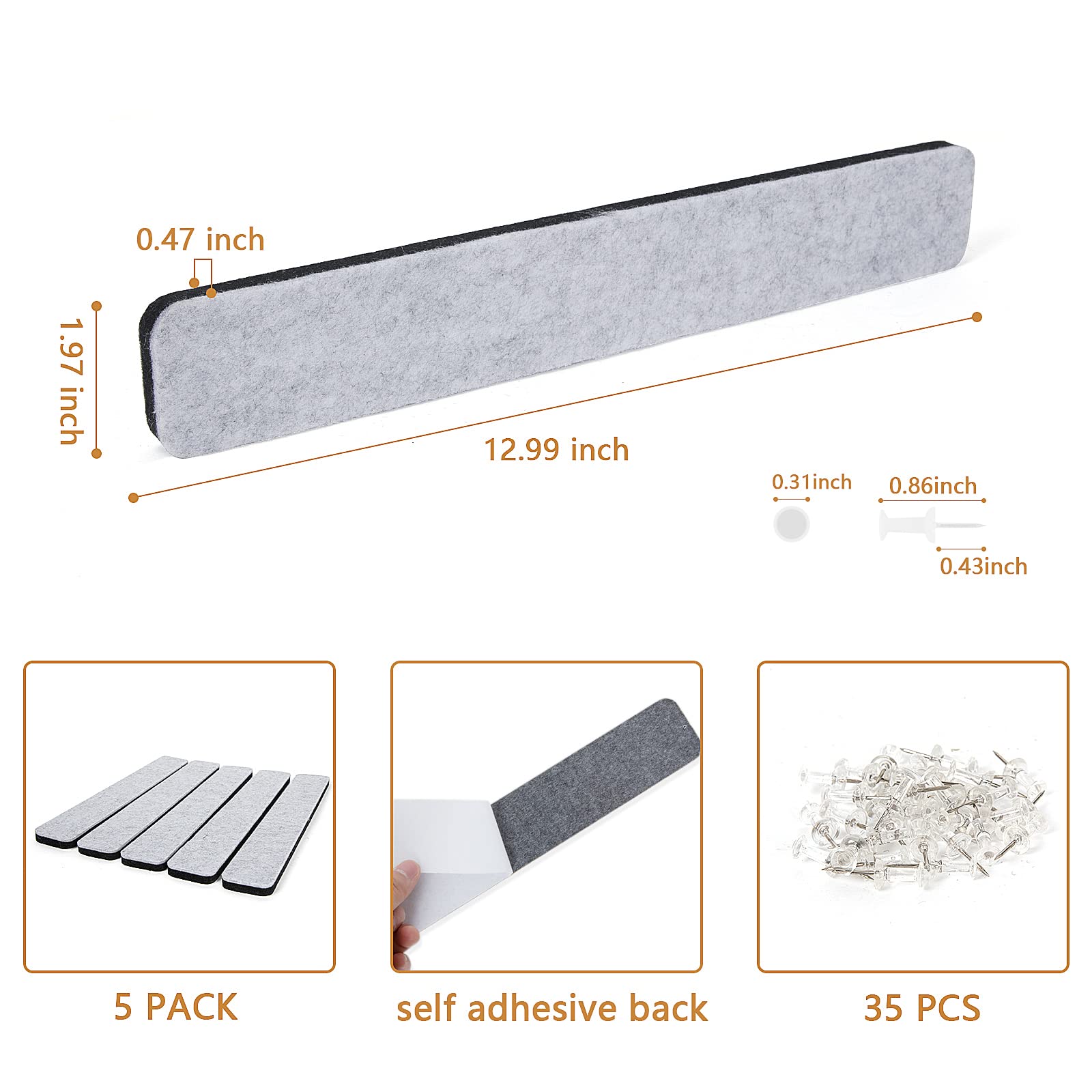 Snapklik.com : 5 Pack Felt Pin Board Bar Strips Bulletin Board For ...