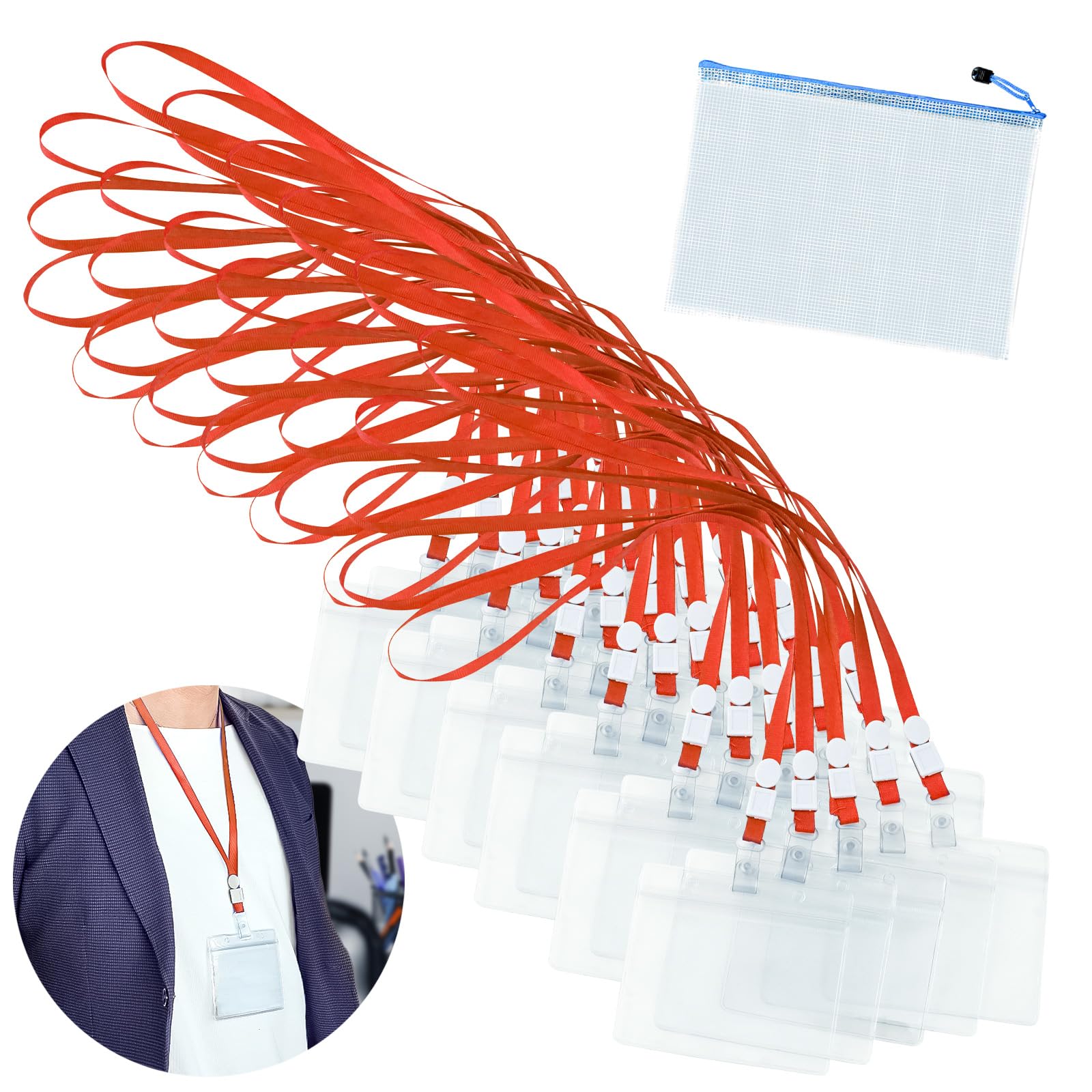 Amazon | Webirth 名札ホルダー 【便利な収納袋つき！】交換用名札予備パーツ付属 名札ケース 首下げ 図面ファイル (赤 30枚) | 名札・ホルダー | 文房具・オフィス用品