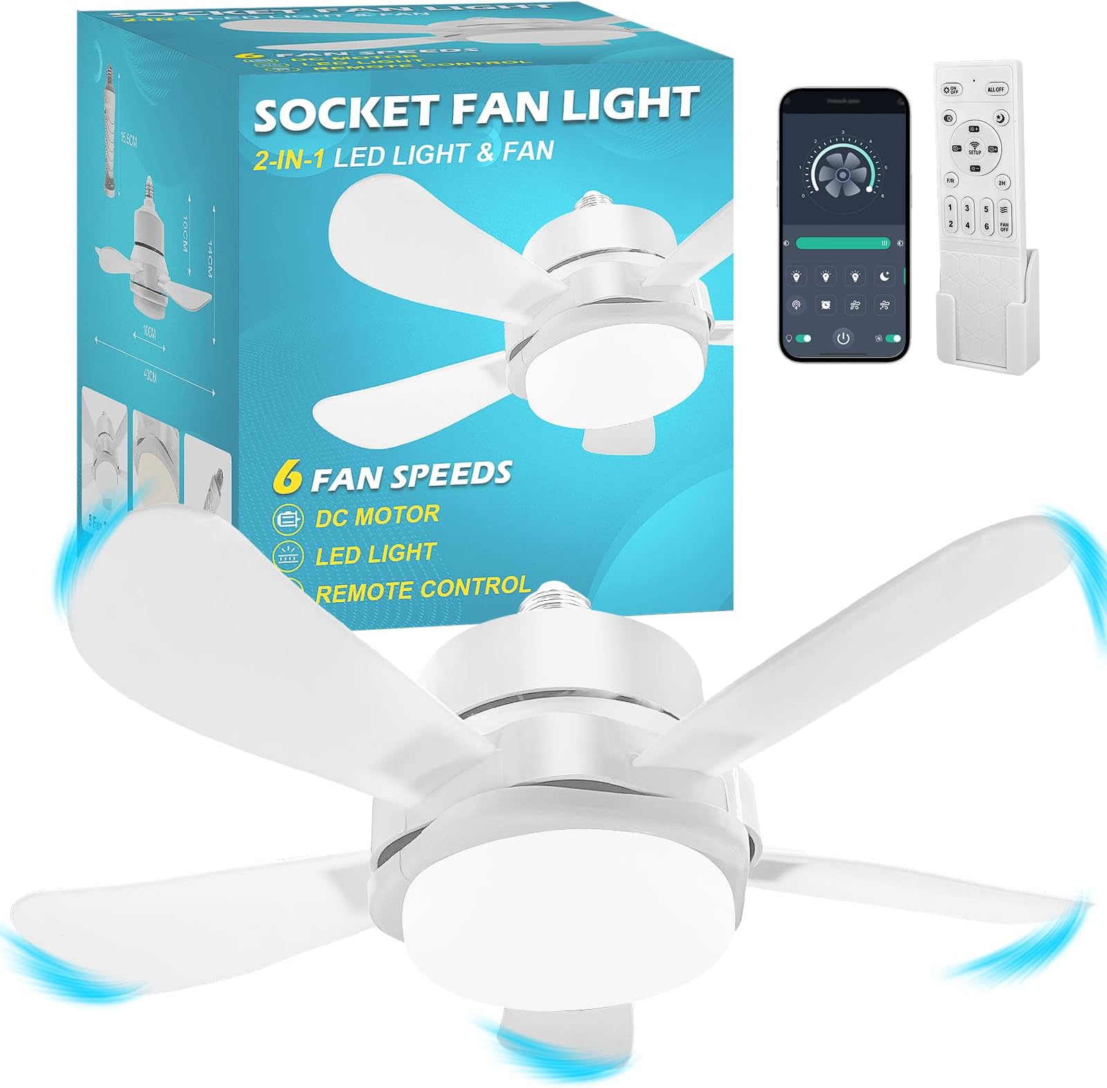 Amazon.com: Wunder Cool Socket Fan Light, Small Ceiling Fans with Lights & Remote, E26 Base ...