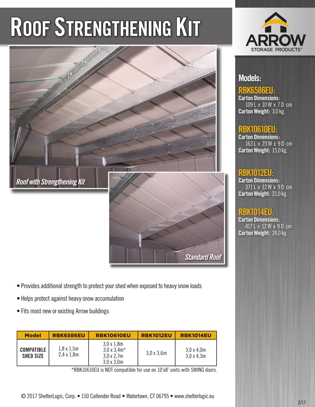 Snapklik.com : Arrow 10610 Roof Strengthening Kit For Shed Roofs