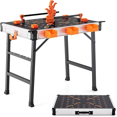 Goplus Portable Workbench, 33” x 24” Foldable Workmate Work Bench w/2 ...