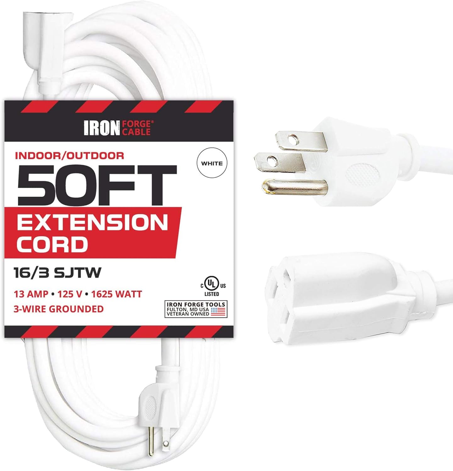 50 Ft White Extension Cord - 16/3 SJTW Durable Electrical Cable ...
