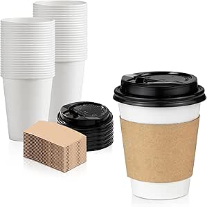 Amazon.com: Fit Meal Prep 50 Pack 8 oz Disposable Coffee Cups with Lids, Sleeves, Leak-Proof To ...