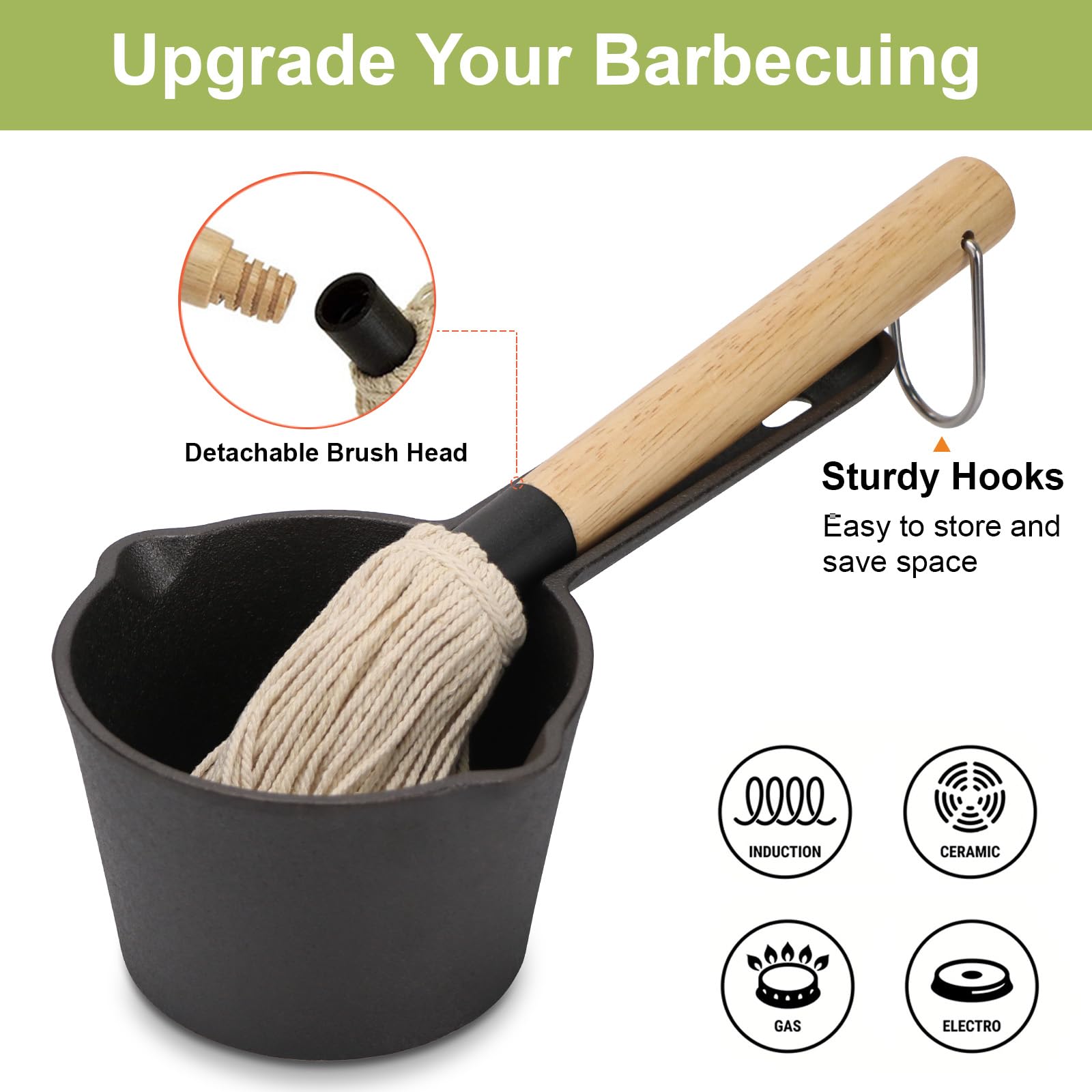 Small Cast Iron Pot Cast Iron Basting Pot Set - Includes Mop & Silicone ...