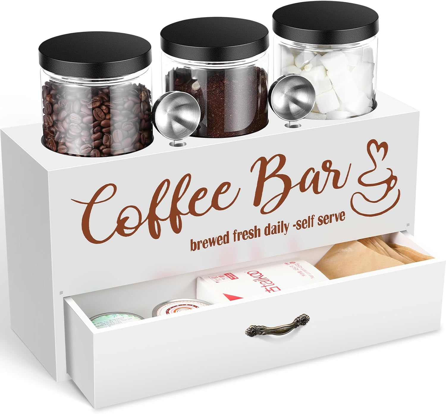 Amazon.com: Skybooly 3 Pcs Coffee Canister Set with Shelf and Spoon ...