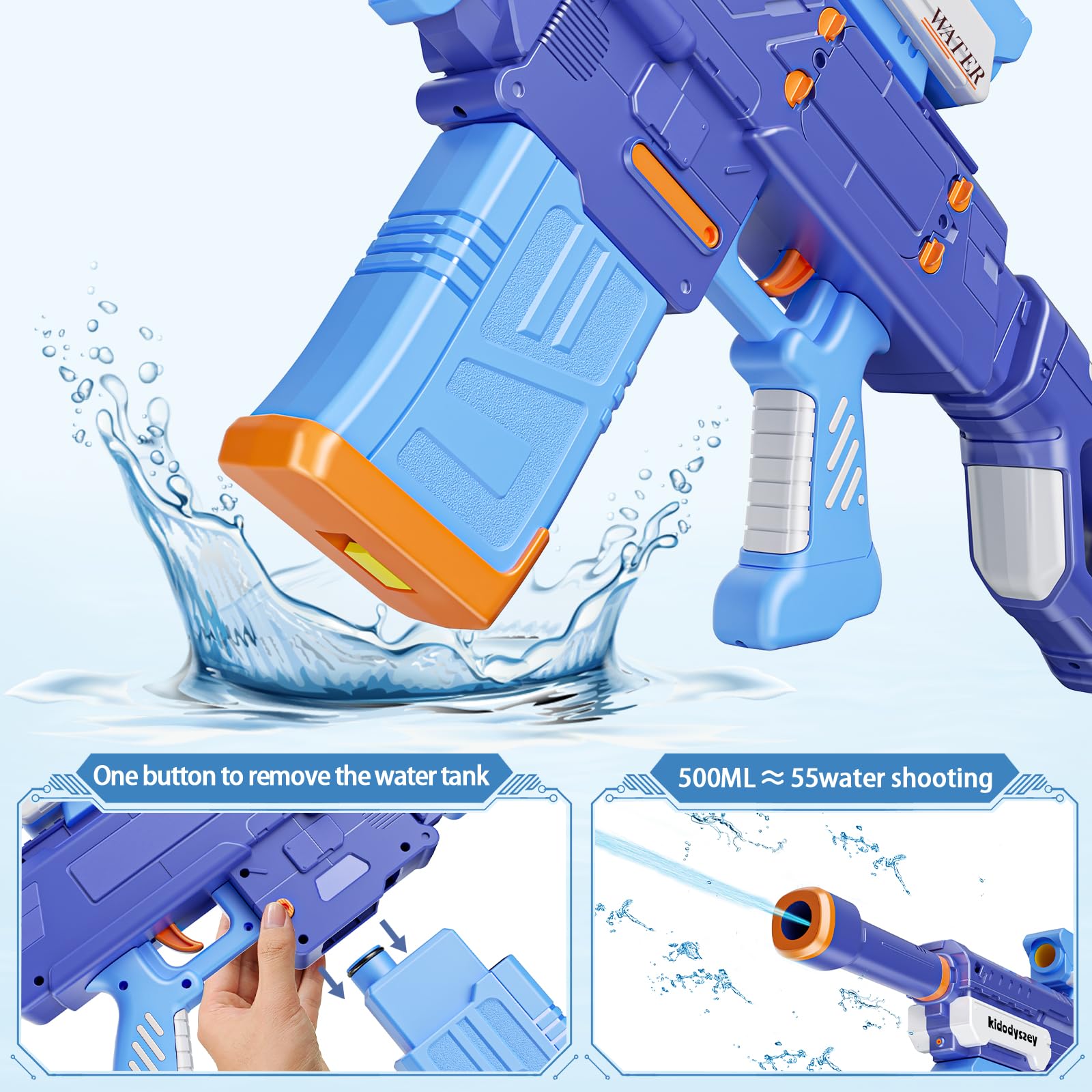Kid Odyssey Electric Water Gun, Rechargeable Water Squirt Blaster for ...