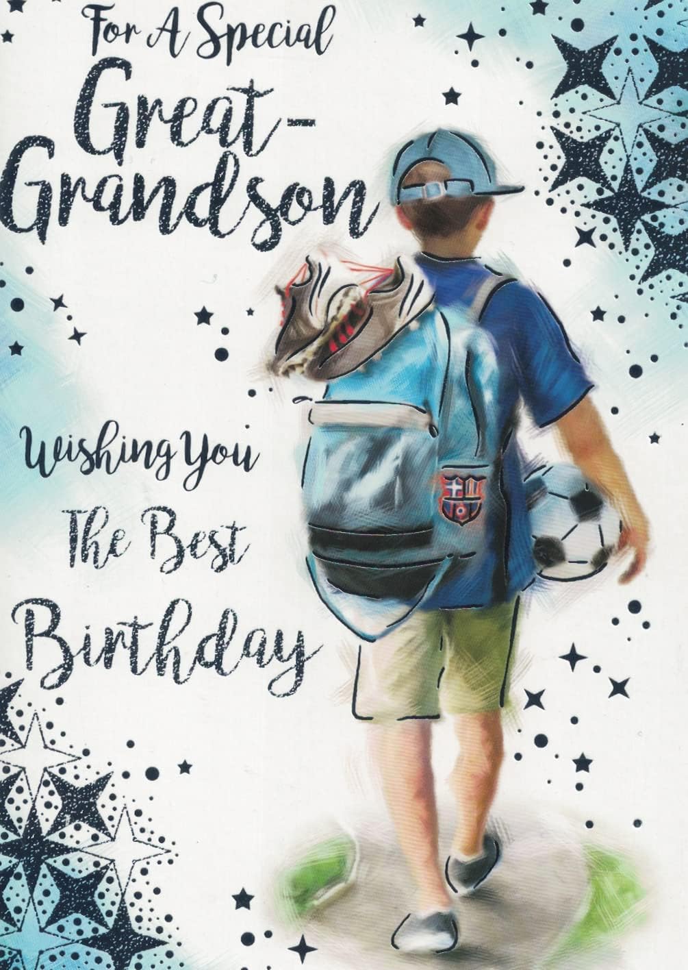 Great grandson birthday card. Boy with backpack. 8 x 5 inches. OE ...