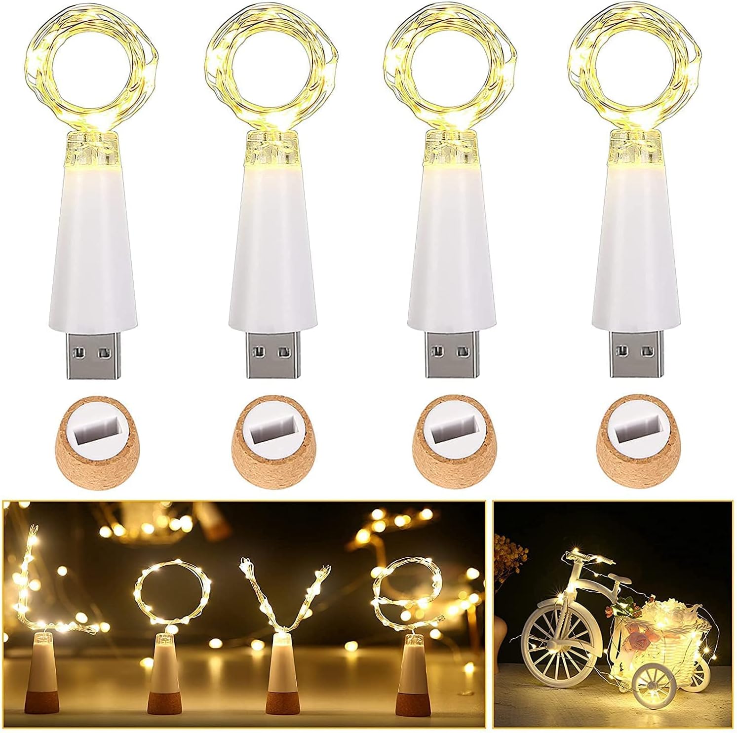 Ceepko 4 Pack USB Bottle Lights Rechargeable Waterproof Wine Bottles ...