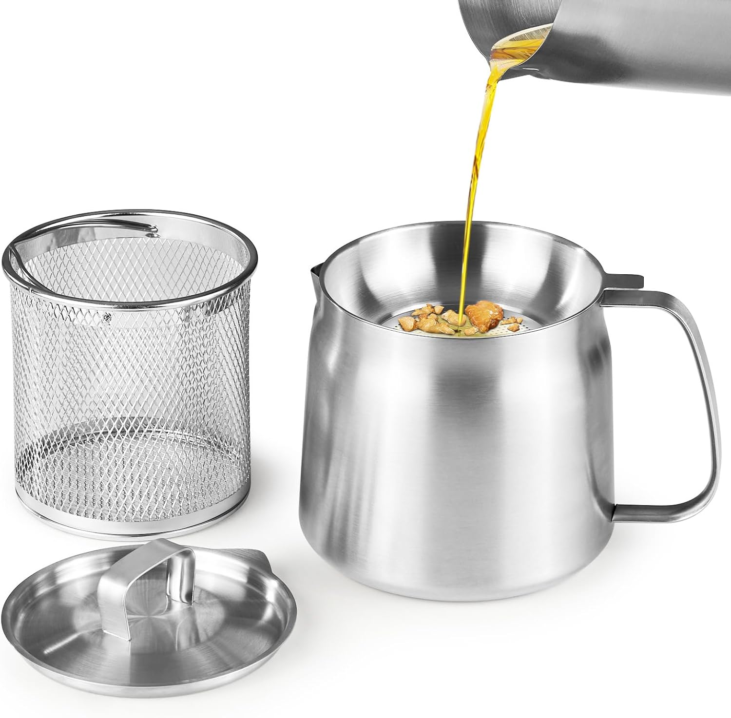 Amazon.com: 50oz/1.5L 304 Stainless Steel Oil Container, Cooking Oil Filter Pot with Mesh ...