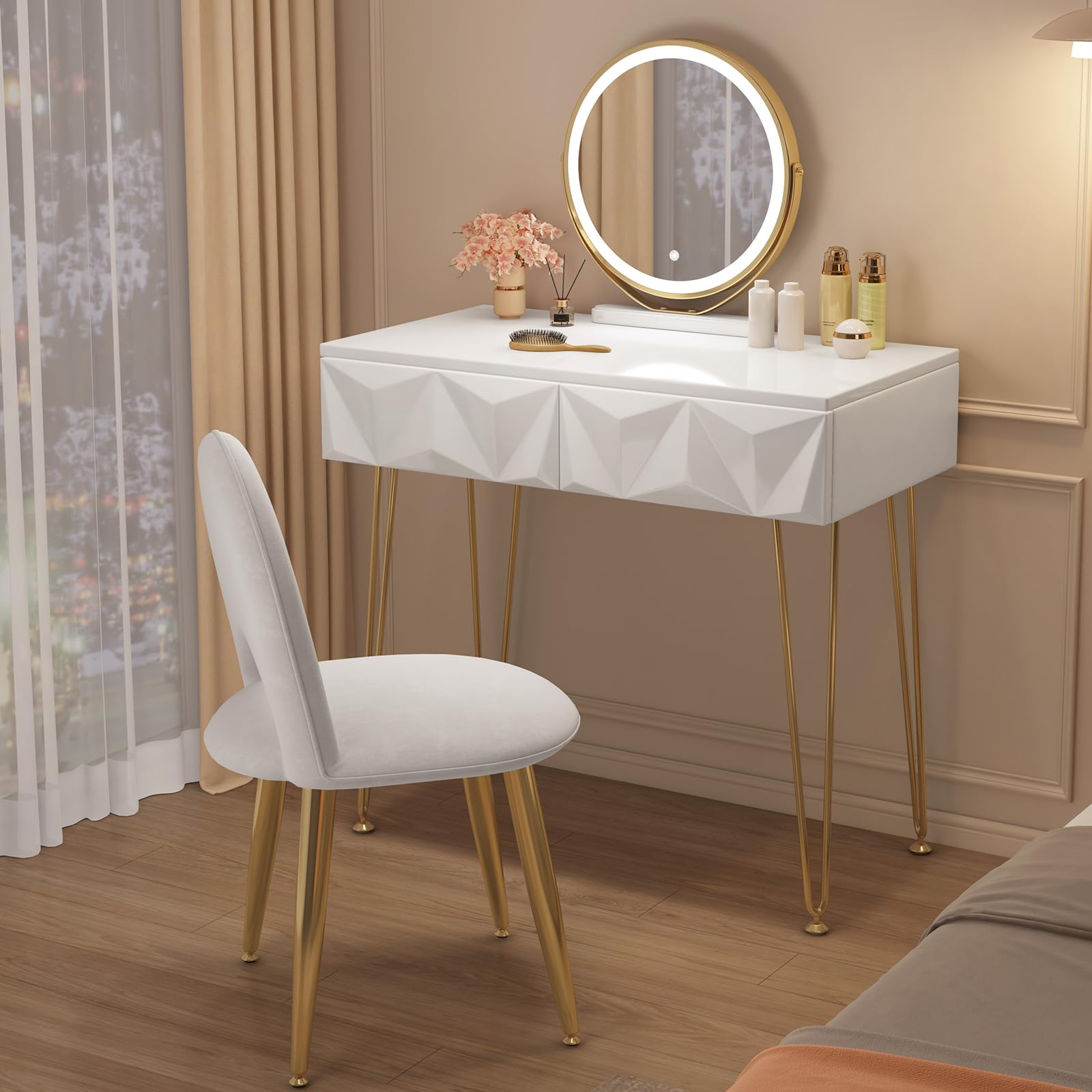 EUGAD Dressing Table with Velvet Stool, Make-up Dressing Table with ...