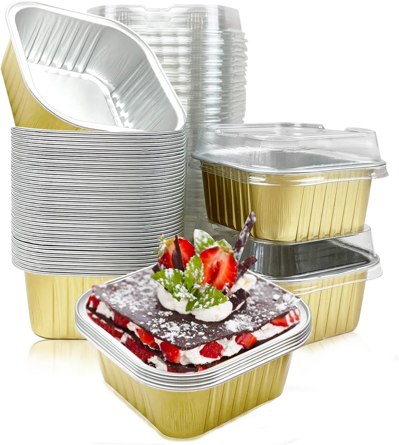 Amazon.com: Oungy 100 PCS 100 PCS 5OZ Mini Cake Pans With Lids Aluminum ...