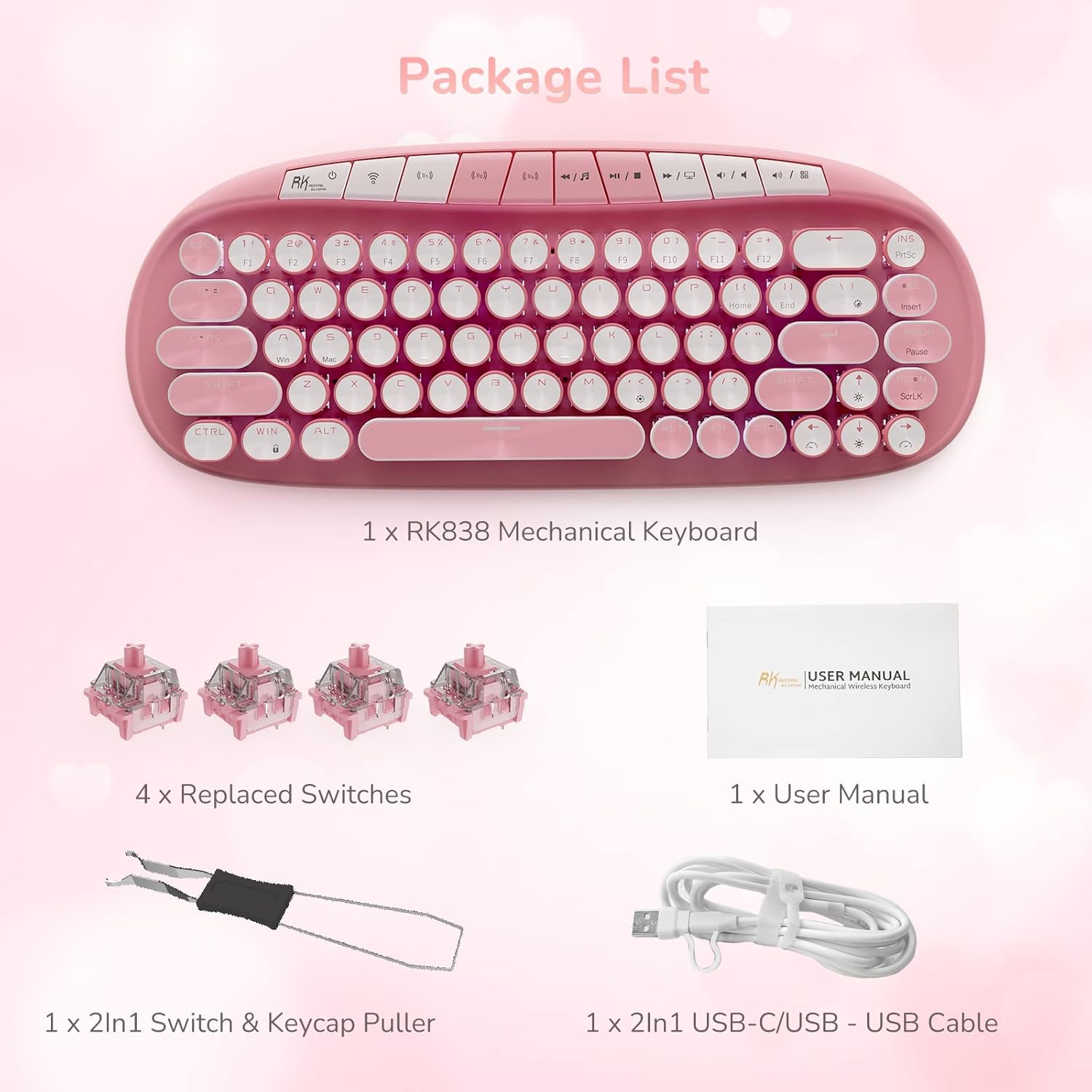 Buy RK ROYAL KLUDGE RK Round Typewriter Keyboard Wireless, Retro ...