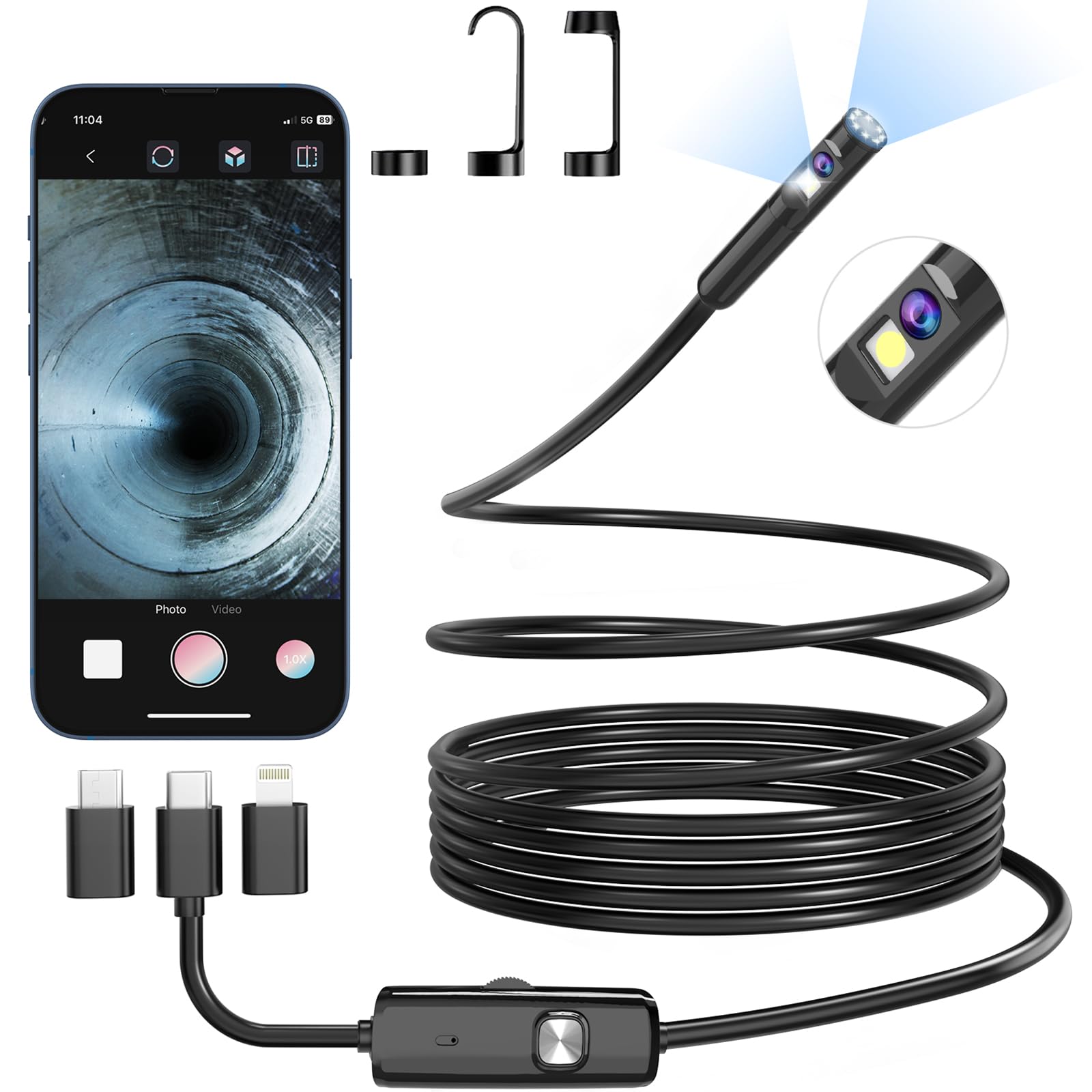BlueFire USB Endoscope Camera, 3MP HD Dual Lens Industrial Borescope ...