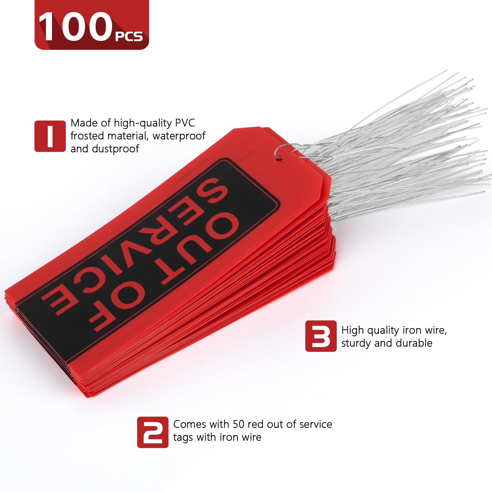 100 Pack Red Out Of Service Tags With String, Bulk Set Maintenance ...