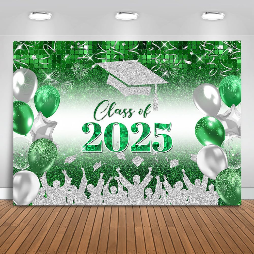 Amazon.com : Mocsicka Green Silver Class of 2025 Backdrop Graduation ...