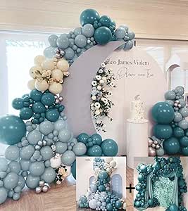 Amazon.com: Dusty Blue White Balloon Garland Double Stuffed Slate Fog Blue Balloon Sand White ...