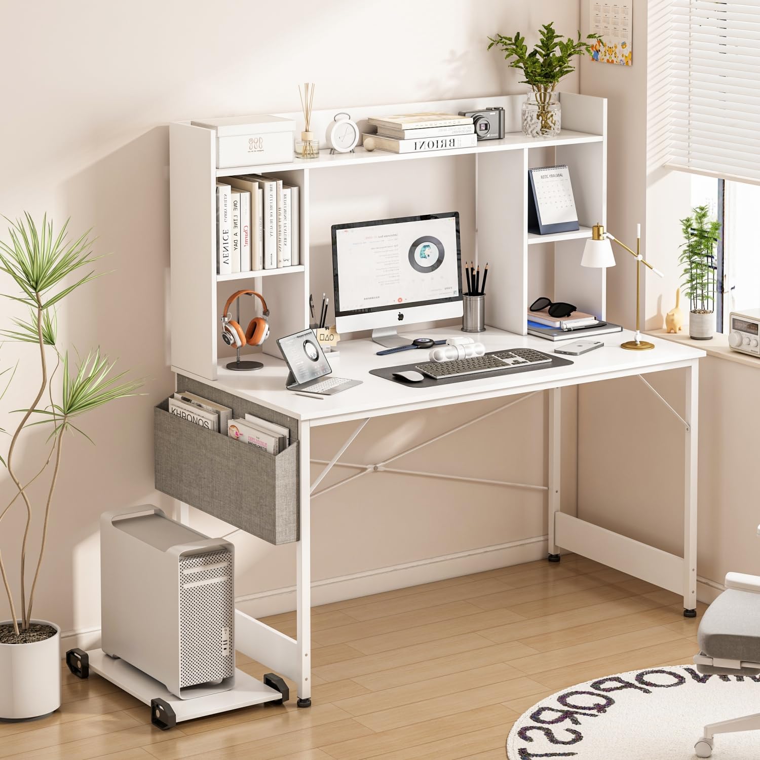 Jantens Writing Desk with Host Shelf Computer Desk for Home Office ...