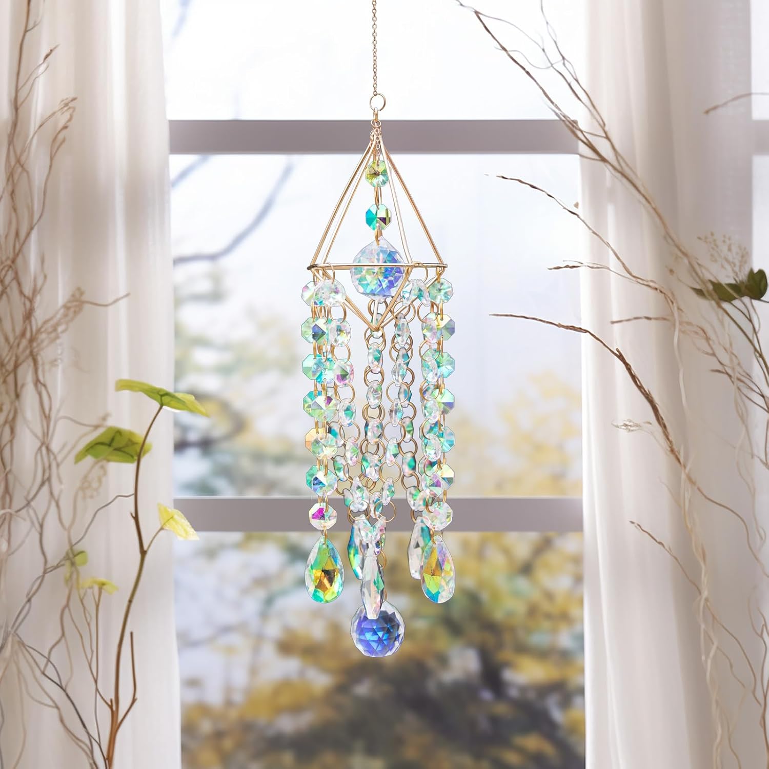 Amazon.com: Crystal Suncatcher Hanging Crystal Window Suncatcher Handmade Gold Plated Suncatcher ...