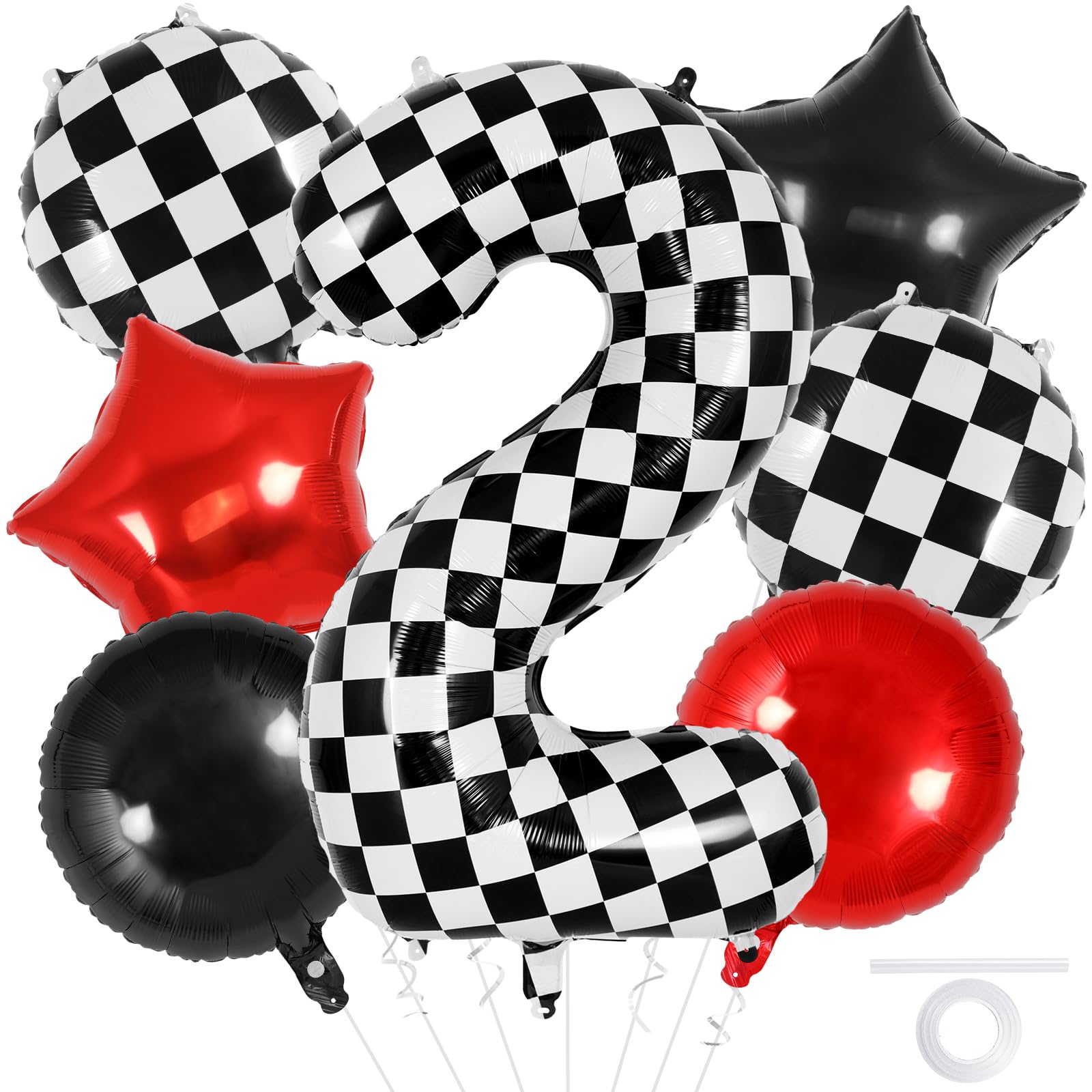 Amazon.com: Checkered Number 2 Balloon, 40 Inch Large Foil Race Car ...