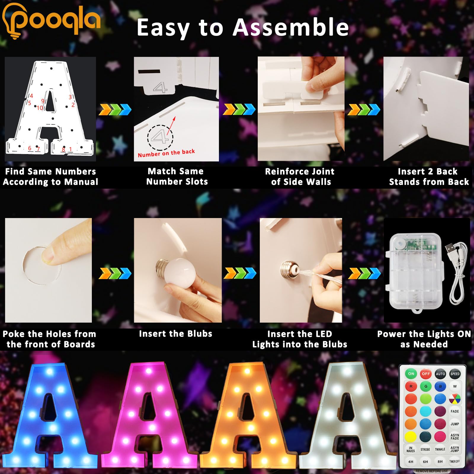 Pooqla 3FT Marquee Light Up Letters, LED Large Lighted Marquee Letters ...