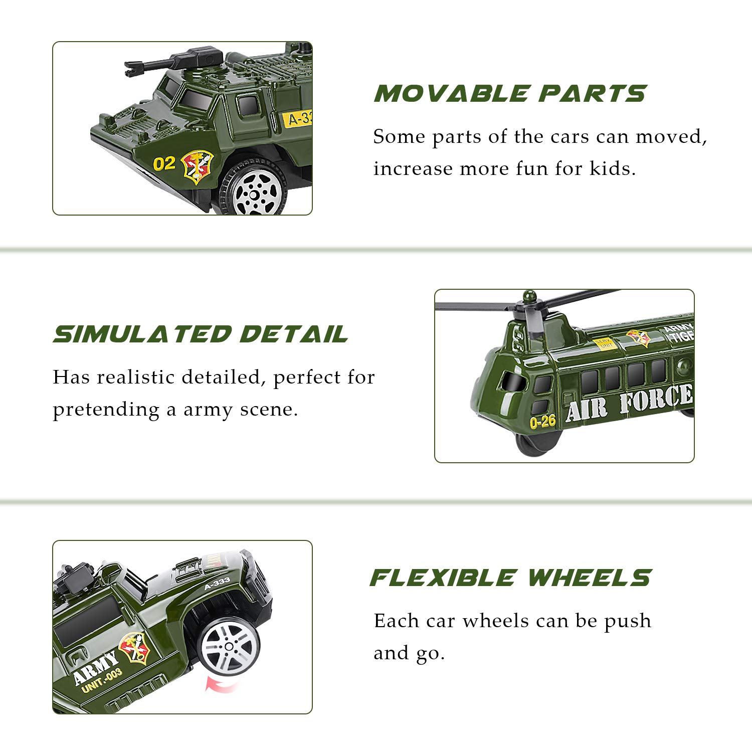 Buy XDDIAS Die-cast Metal Playset Military Vehicles, 6Pcs Army Car Toy ...