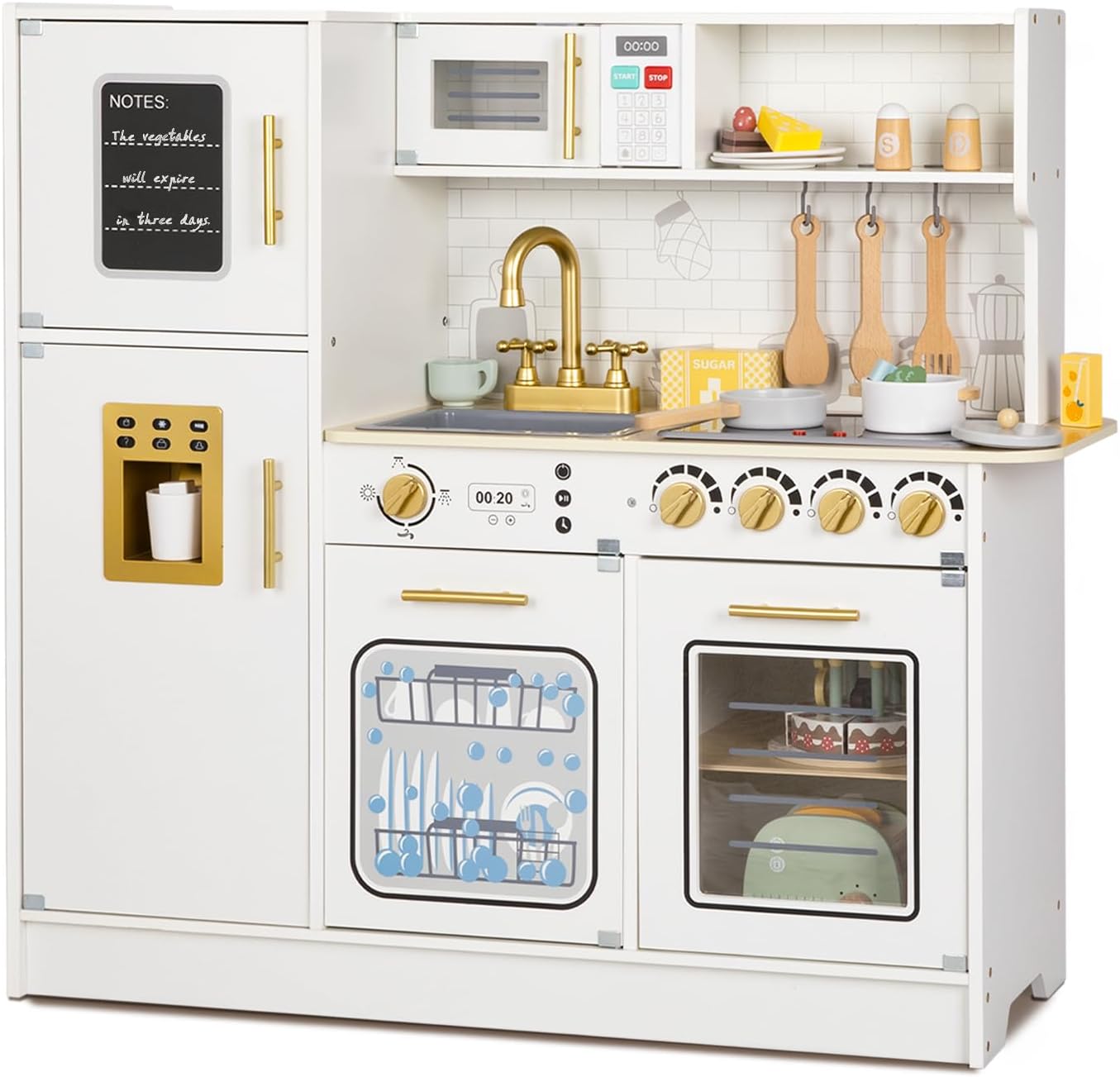 Amazon.com: OOOK Wooden Kids Kitchen Playset, Simulated Kids Play ...