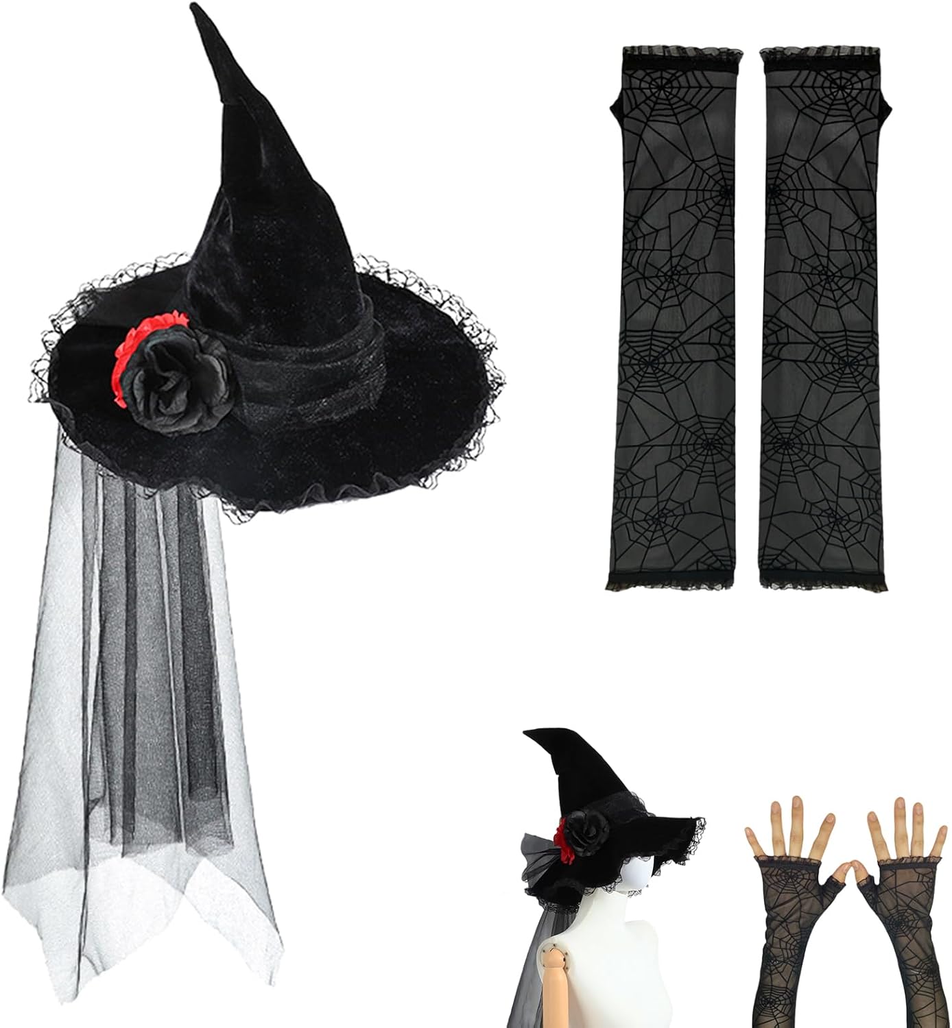 Amazon.com: CHAONENG Halloween Witch Hat Black Witch Costume ...