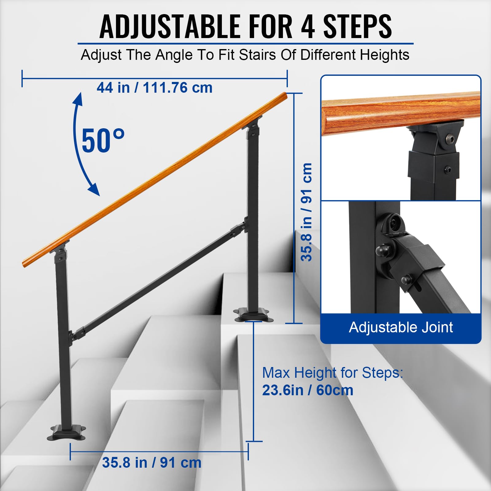 UOKRR 4 Step Handrails for Outdoor Steps Indoor Stairs Railing Mild ...