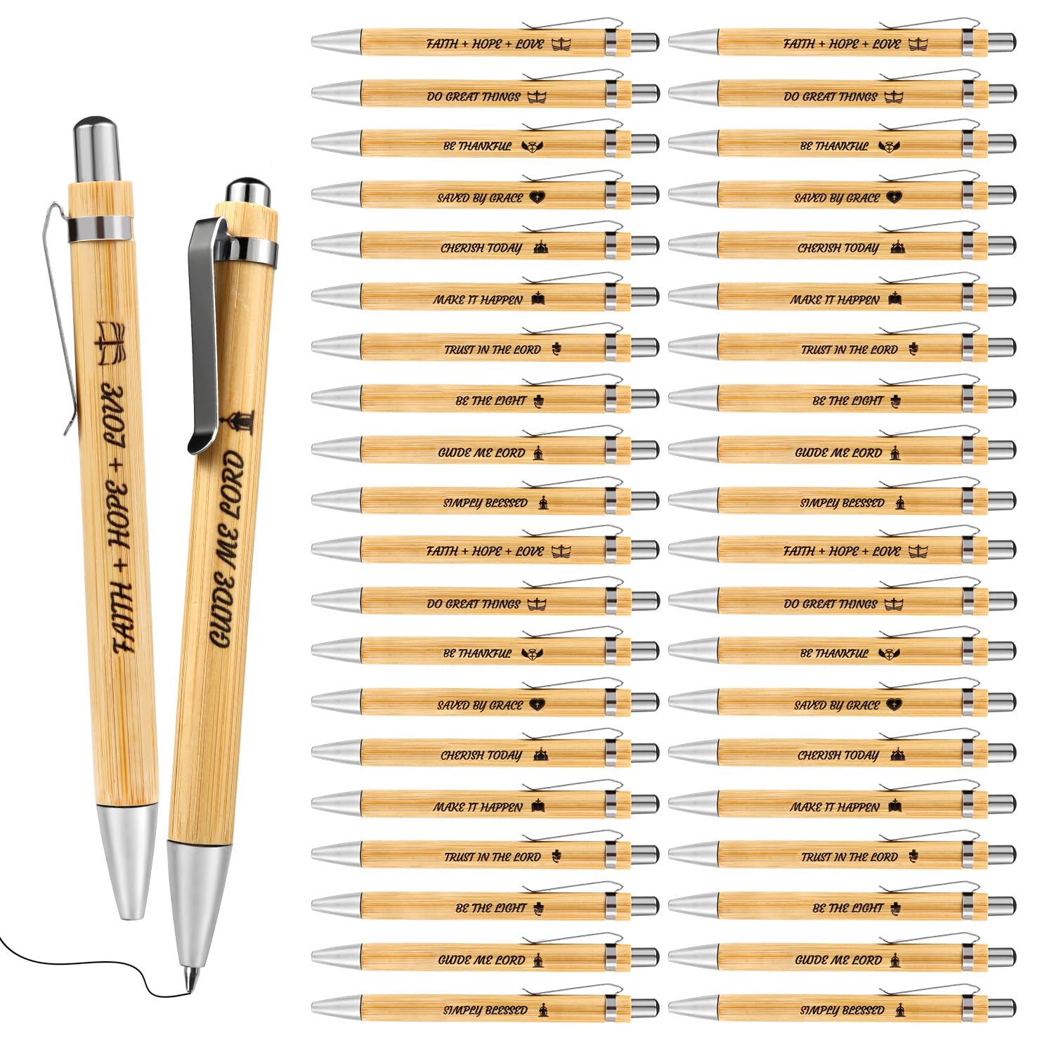 PEUTIER 50pcs Bible Verse Pens, Retractable Bible Pens Bamboo Ballpoint ...