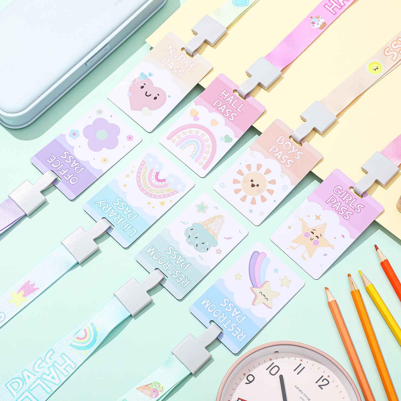 Snapklik.com : 8 Set PVC Hall Pass Lanyards Pastel Unbreakable Hall ...