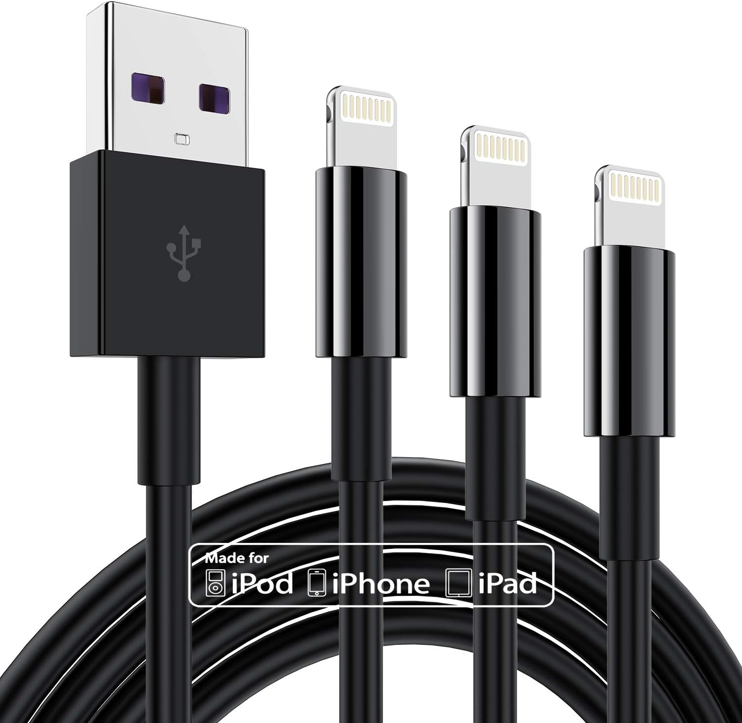 Amazon.com: 3 Pack Apple MFi Certified Charger Cable 6ft, Lightning to ...