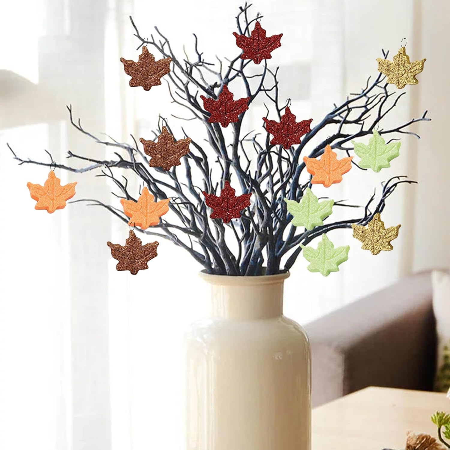 Amazon.com: 30Pcs Fall Tree Ornaments, Glitter Maple Leaf Decoration ...