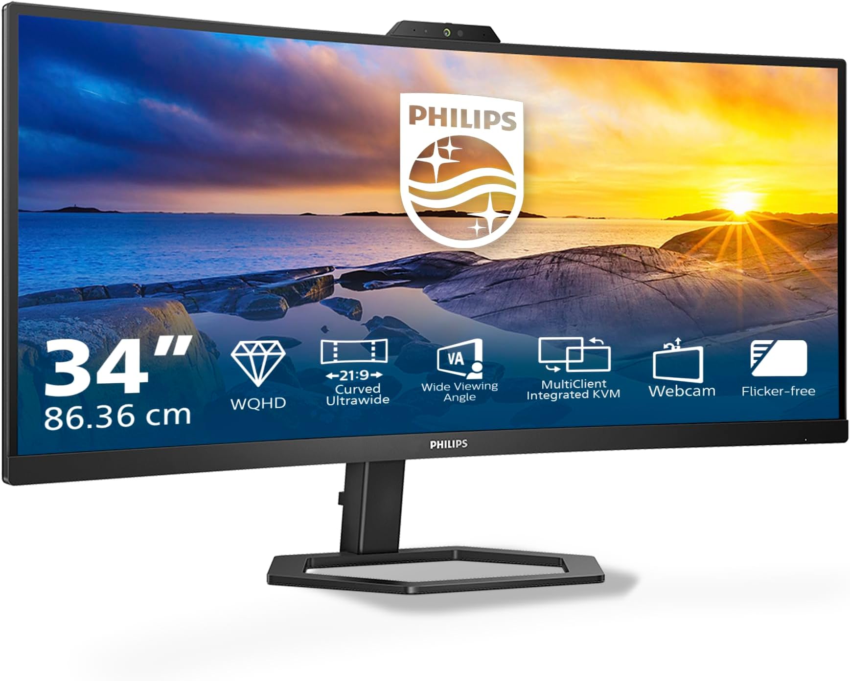 PHILIPS 34E1C5600AM - 34 inch WQHD curved monitor, webcam, height ...