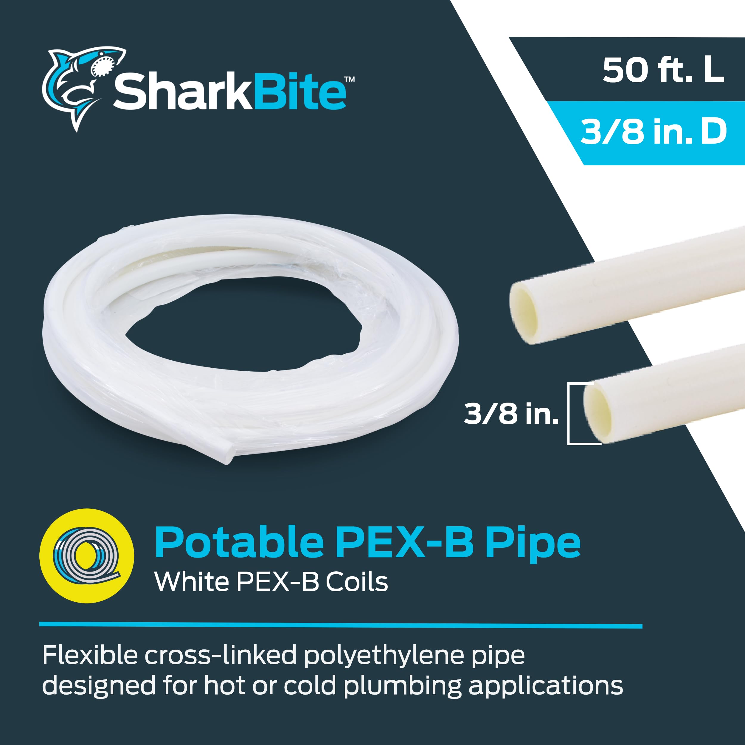 Snapklik.com : SharkBite 3/8 Inch X 50 Feet White PEX Pipe Flexible ...