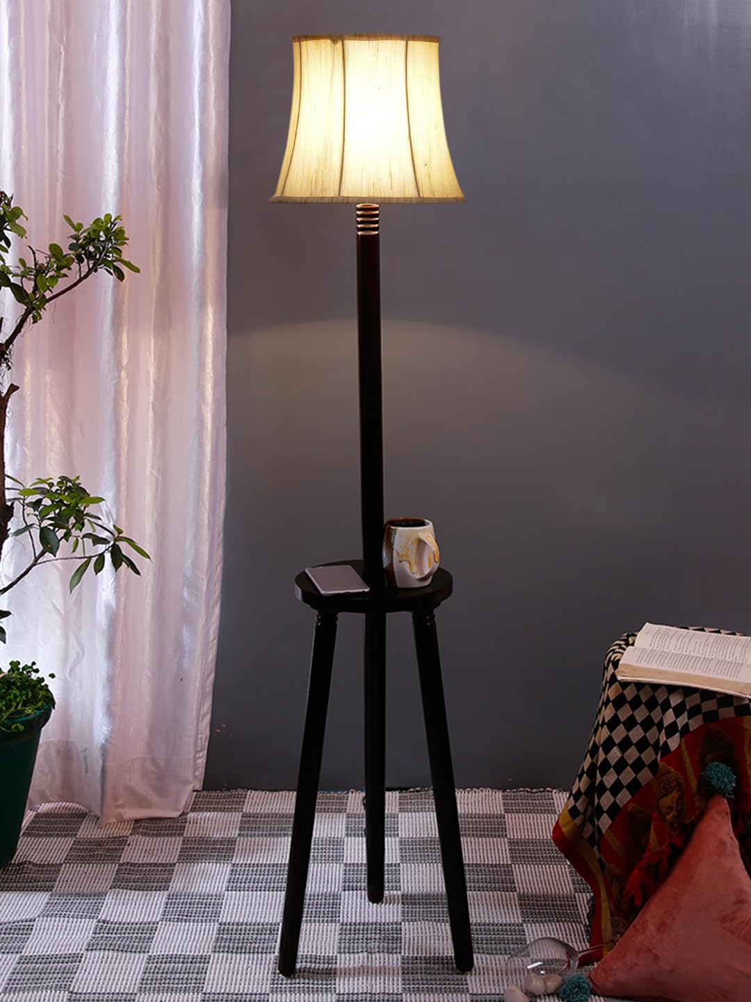 AMDHOME Soft Back Cotton Off-White Wooden Floor Lamp -53(12x56 Inches ...