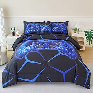 Amazon.com: ZRNBAST Kids Gamer Comforter Set for Boys Queen Size Gamepad Gaming Bedding Set 6 ...