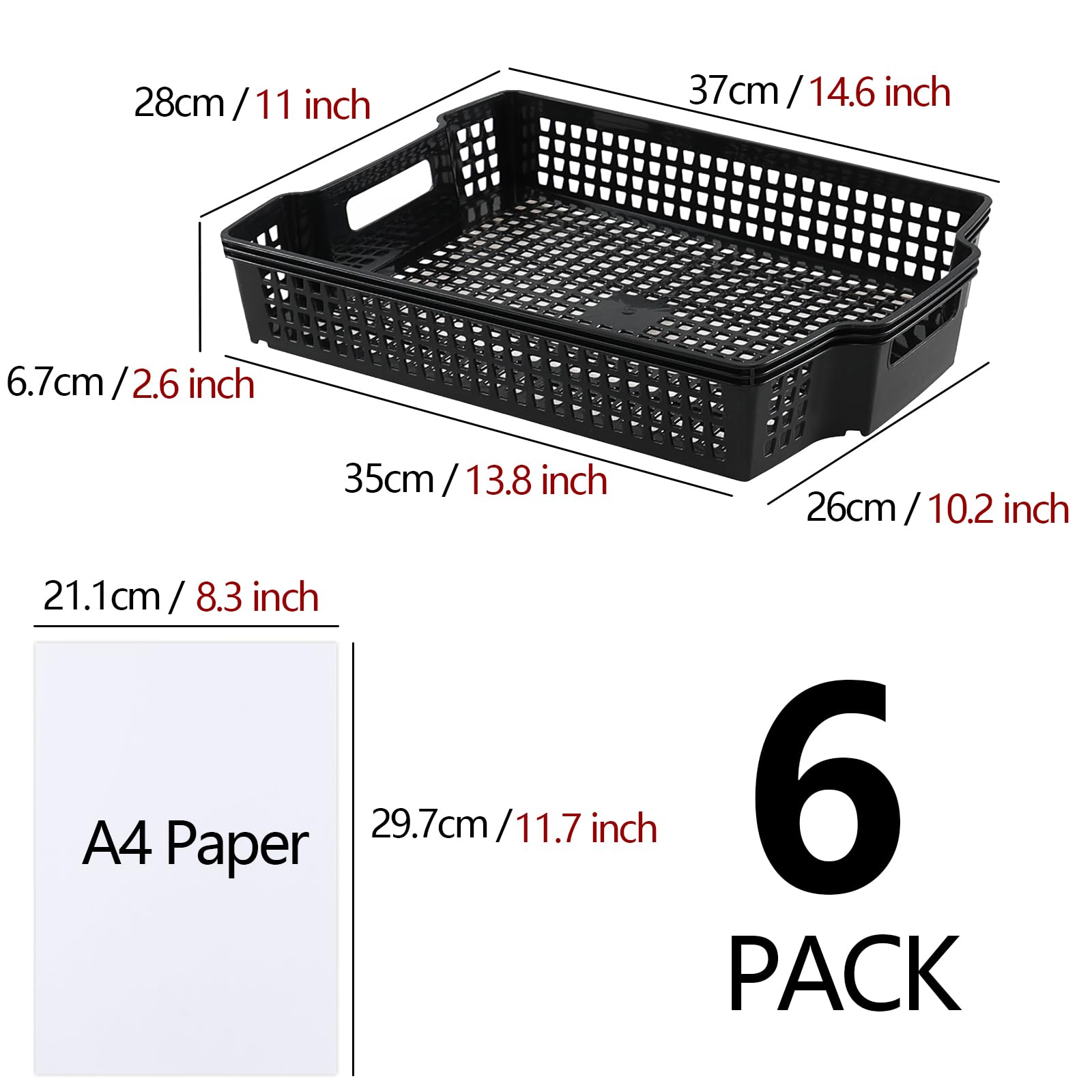 Snapklik.com : Gloreen 6 Pack A4 Paper Stacking Storage Basket Tray
