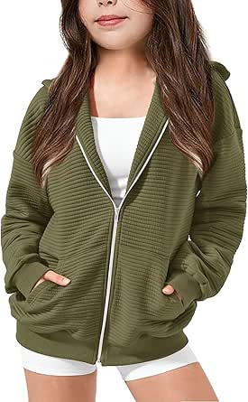 Amazon.com: Peacameo Girls Oversized Full Zip Hoodie Casual Long Sleeve ...
