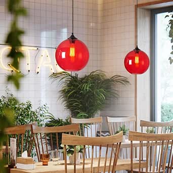LIFENICEST Red Glass Pendant Lighting for Kitchen Island Industrial ...