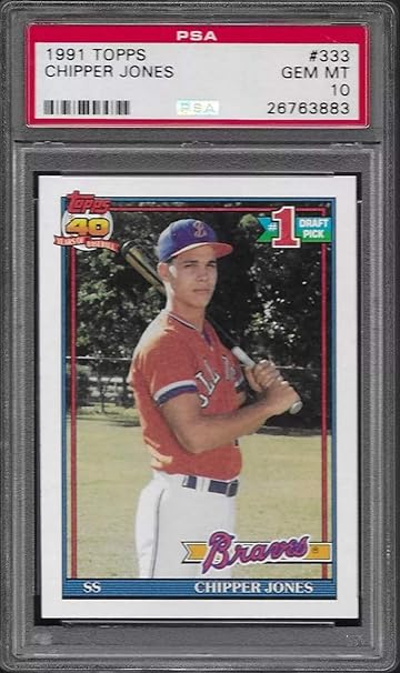Amazon.com: Graded 1991 Topps Chipper Jones #333 Rookie RC Baseball ...