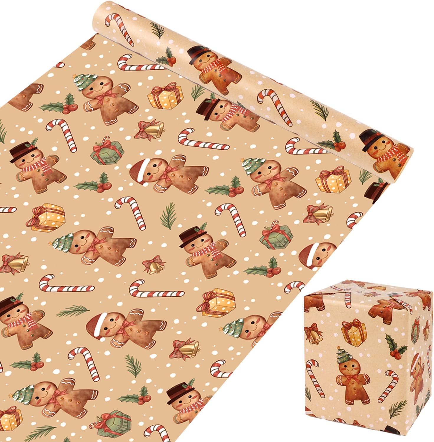 ZALAON Christmas Wrapping Paper Roll, 43CM x 10M Gingerbread Man ...